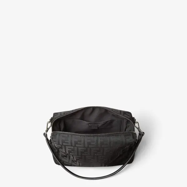 Fendi Squared Ff Lui Medium Black Leather And Black Ff Nylon Bag - [black]